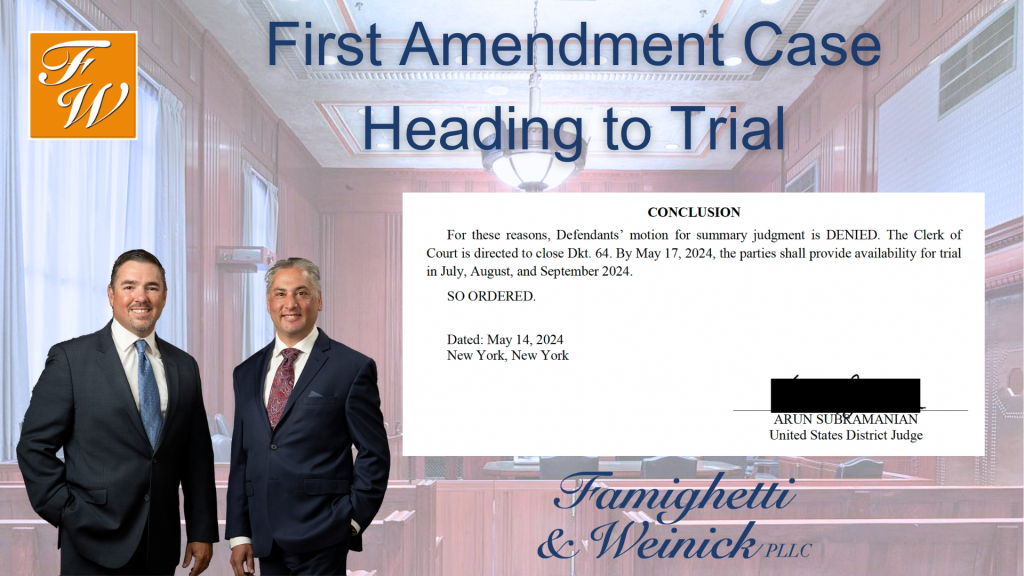 Firm's Unusual First Amendment Case to Head to Trial | Long Island ...